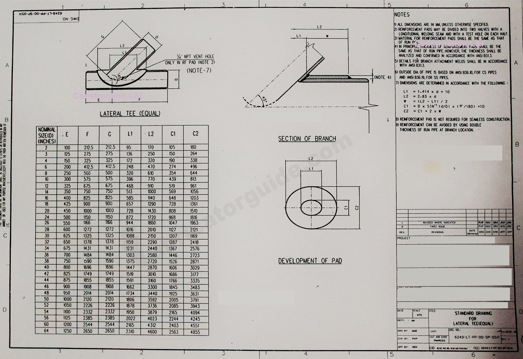 Pipe branch Reinforcing paid formula 90° 45° PDF chart