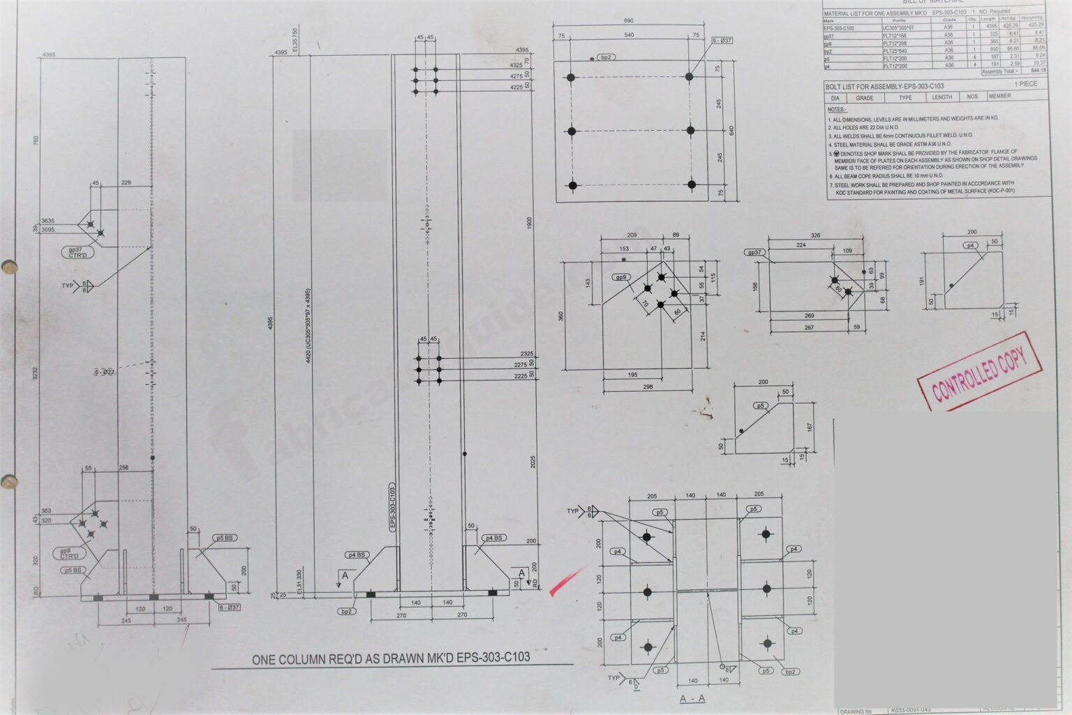 Structural Column beam and pipe support fabrication drawing download